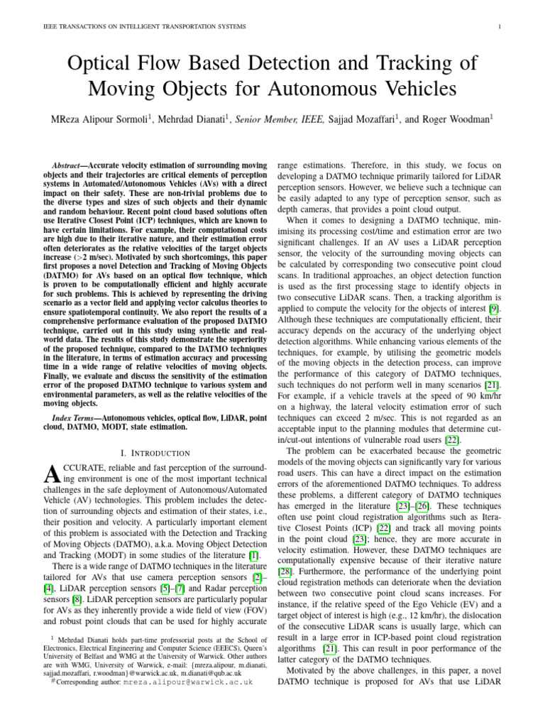 Optical Flow Based Detection and Tracking of Moving Objects For Autonomous Vehicles | PDF ...