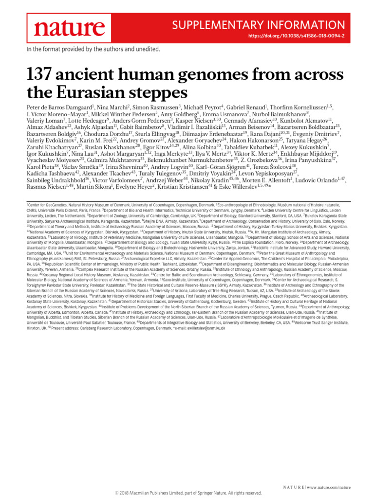 137 Ancient Human Genomes From Across The Eurasian Steppes-1 | PDF ...