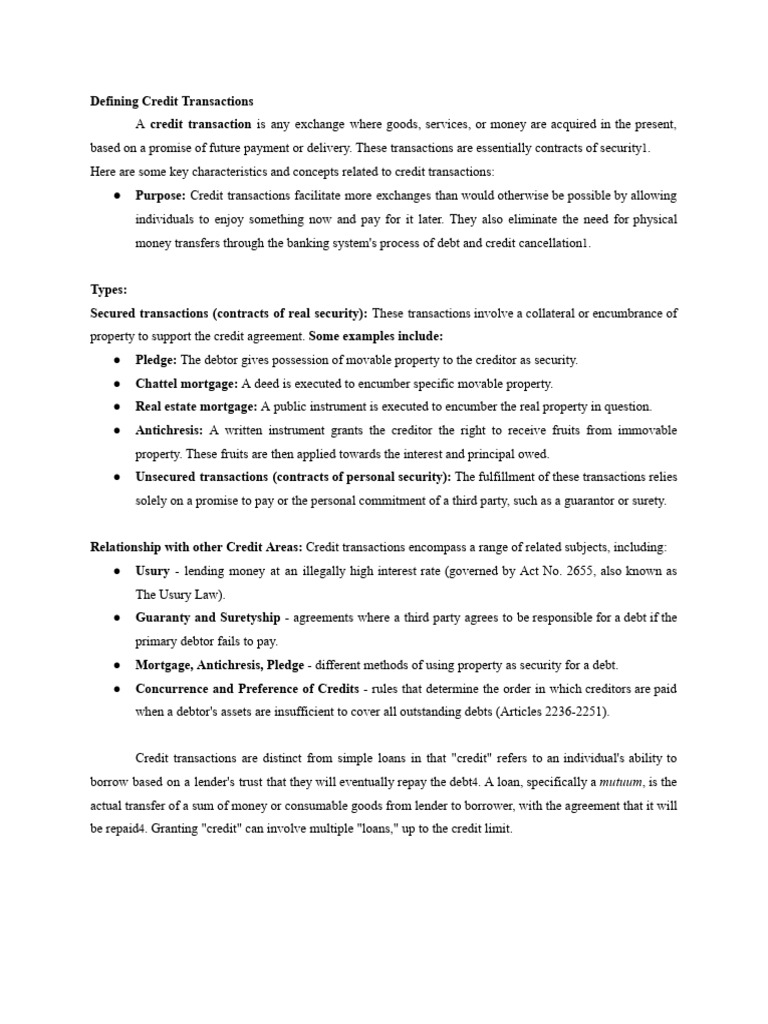 Understanding Credit Transactions Explained | PDF | Loans | Finance ...