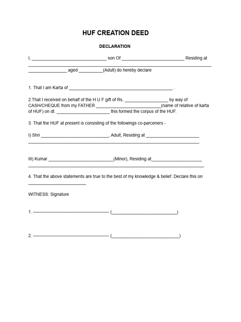 Huf Creation Deed | PDF