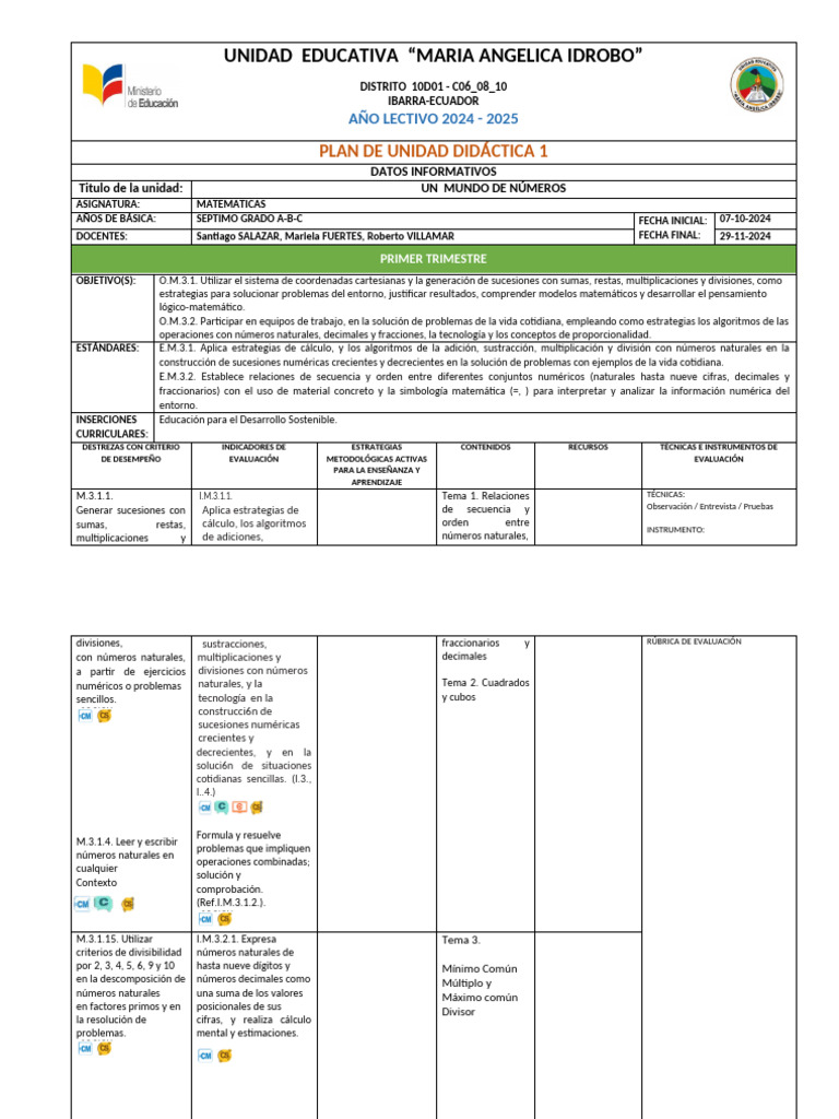 Unidad Didáctica: Un Mundo de Números | PDF | Evaluación | Número natural