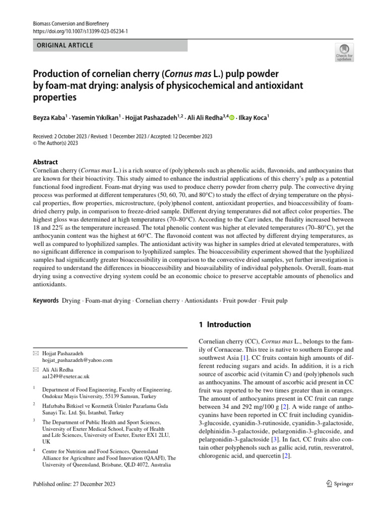 Production of Cornelian Cherry (Cornus Mas L.) Pulp Powder | PDF | Exponential Function | Foam