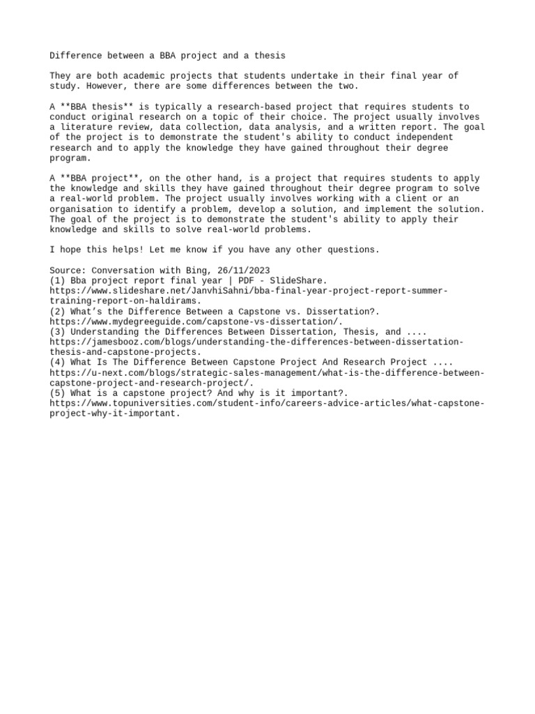 3 DIFFERENCE Between A BBA Project and Thesis | PDF