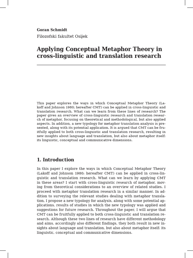 SCHMIDT Applying Conceptual Metaphor Theory in c | PDF | Metaphor | Linguistics