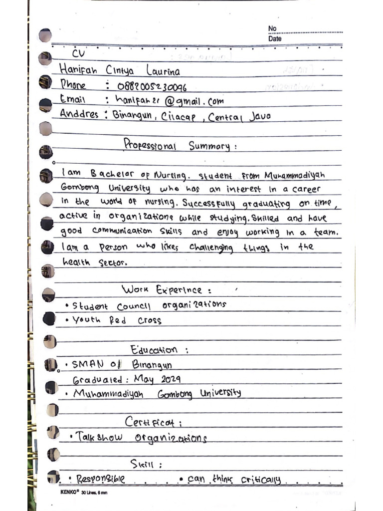 CV Hanifah Cintya Laurina | PDF