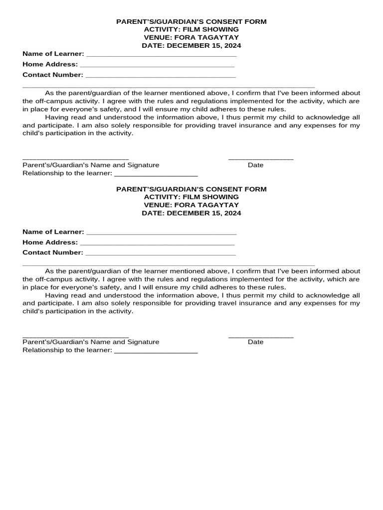 Consent-form | PDF | Parent | Consent