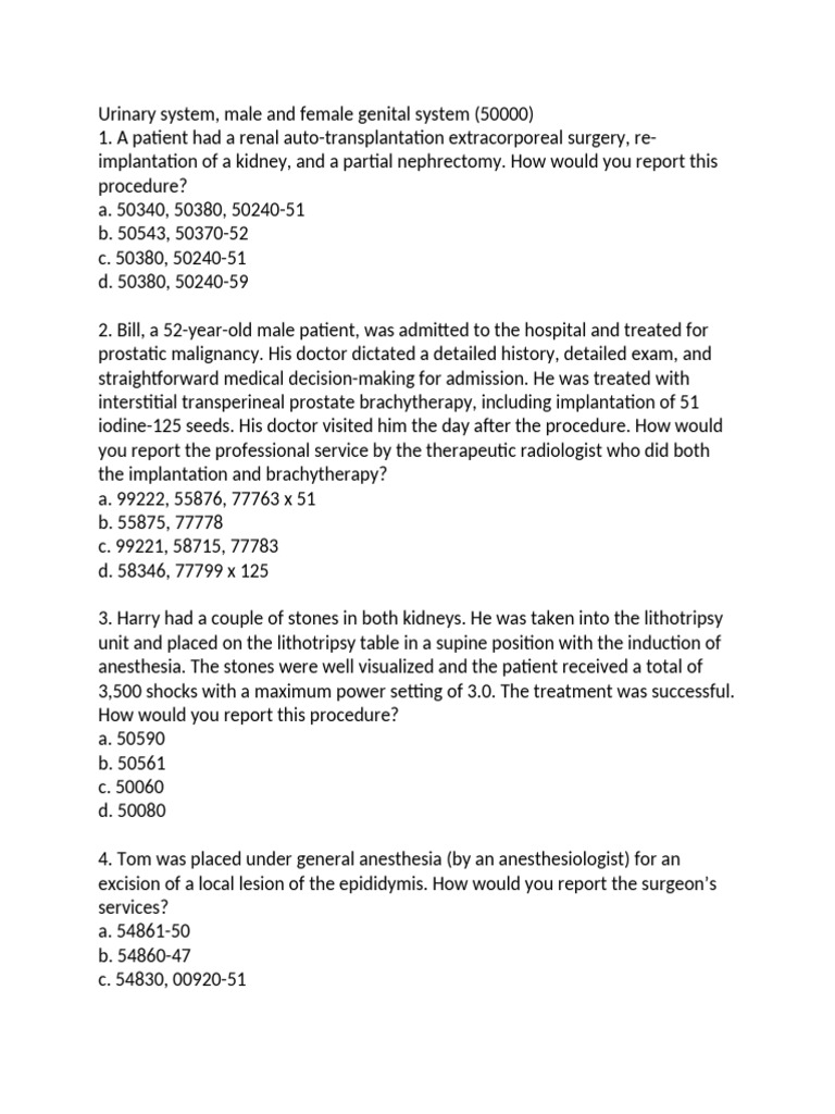 Urinary System CPT Coding Guide | PDF | Medical Specialties | Clinical ...
