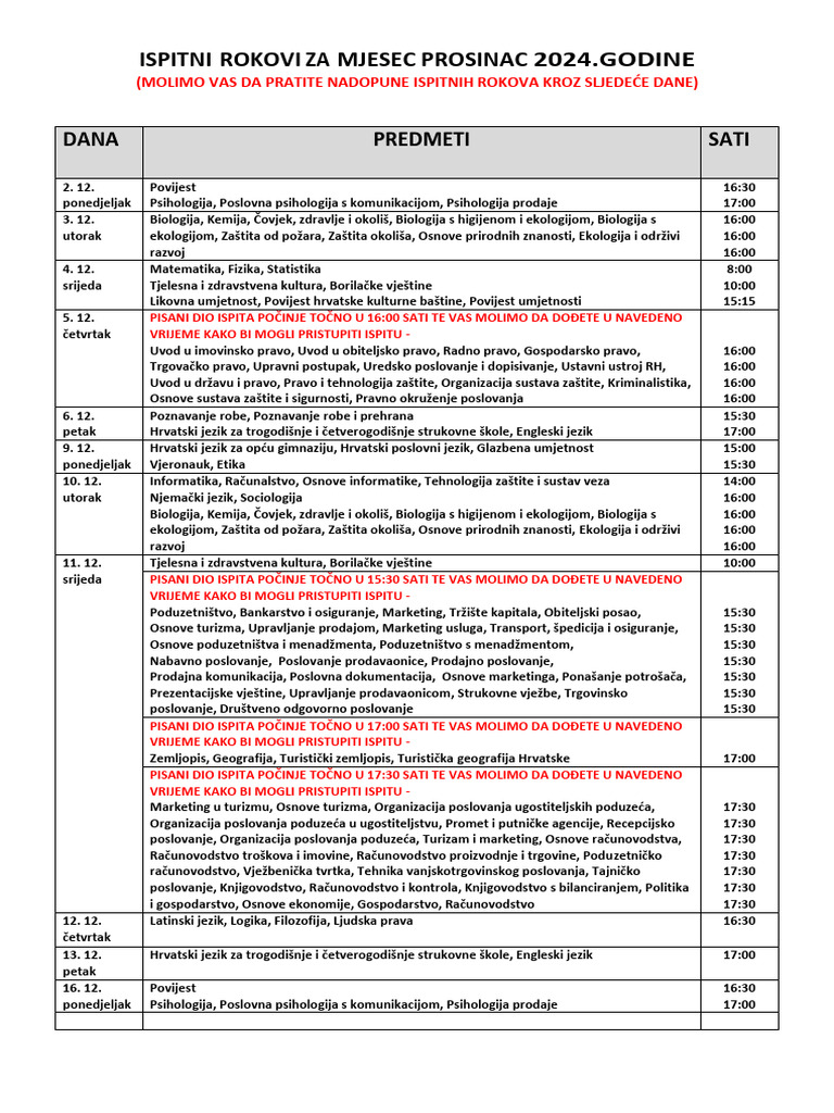 3333 ISPITNI ROKOVI - PROSINAC 2024 | PDF