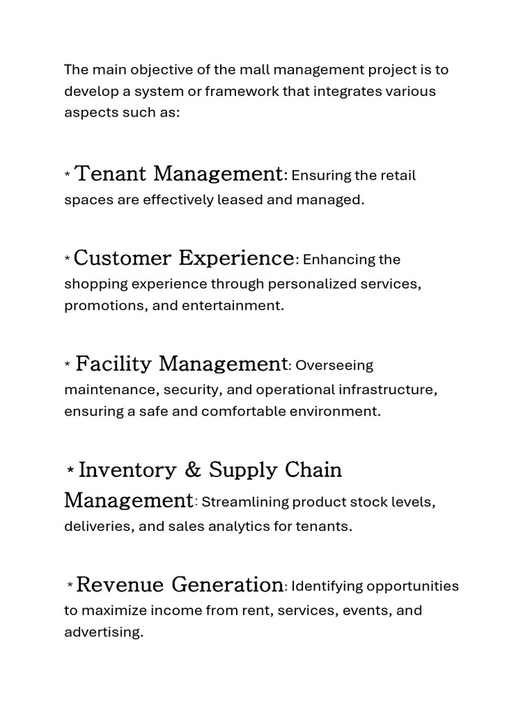 The Main Objective of the Mall Management Project is to Deve (4) | PDF The Main Objective of the Mall Management Project is to Deve (4) | PDF