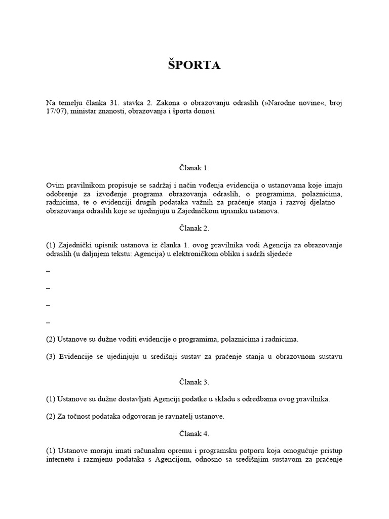 555pravilnik o Evidencijama U Obrazovanju Odraslih | PDF