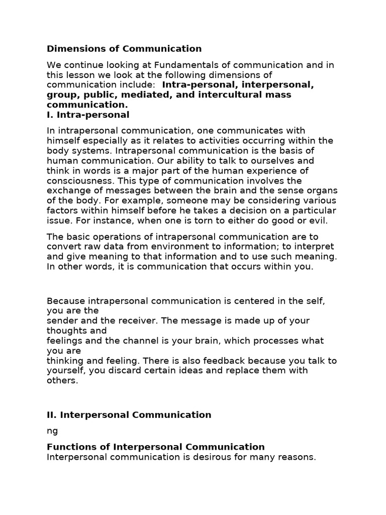 Dimensions of Communication | PDF | Communication | Interpersonal ...