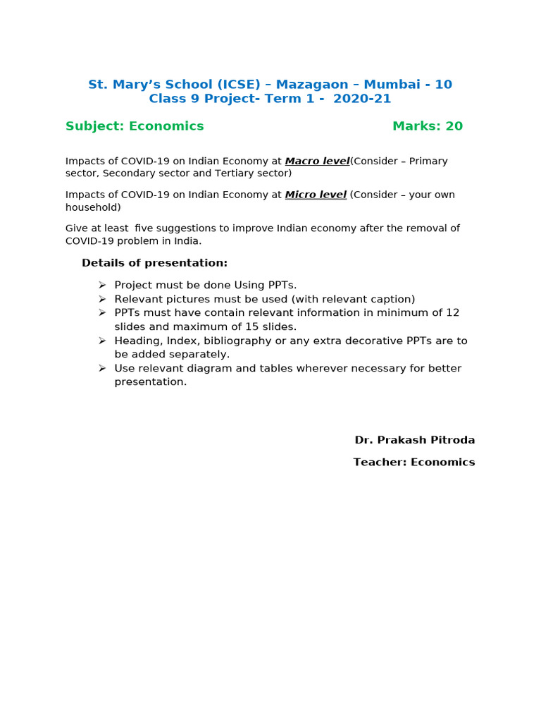Economics Class 9 Project | PDF