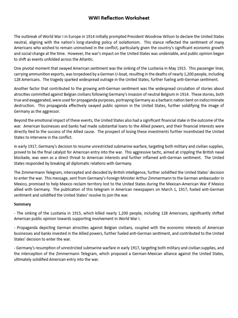 U.S. Entry into WWI: Key Factors Explained | PDF | Global Conflicts ...