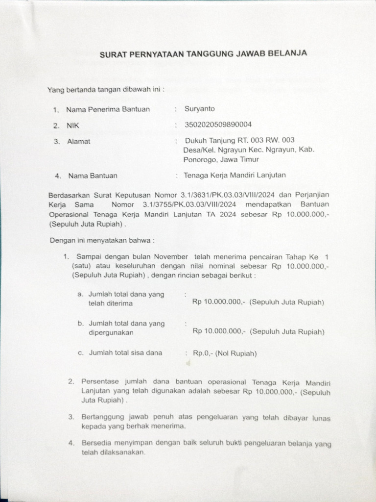 Pernyataan tanggung Jawab Belanja | PDF