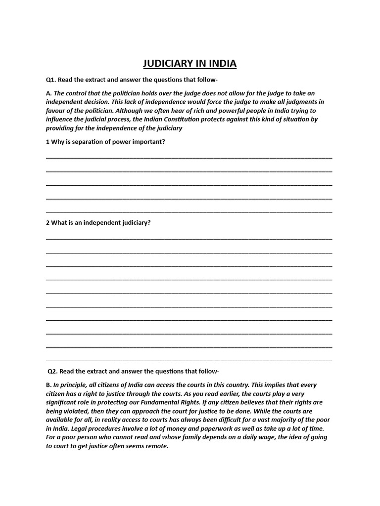 Judiciary in India - Worksheet | PDF | Judiciaries | Supreme Court Of India