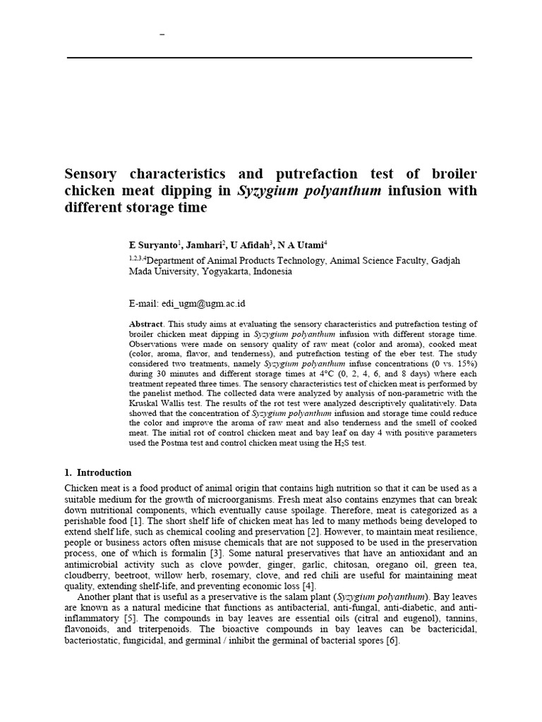 Sensory Characteristics and Putrefaction Test of Broiler Chicken Meat ...