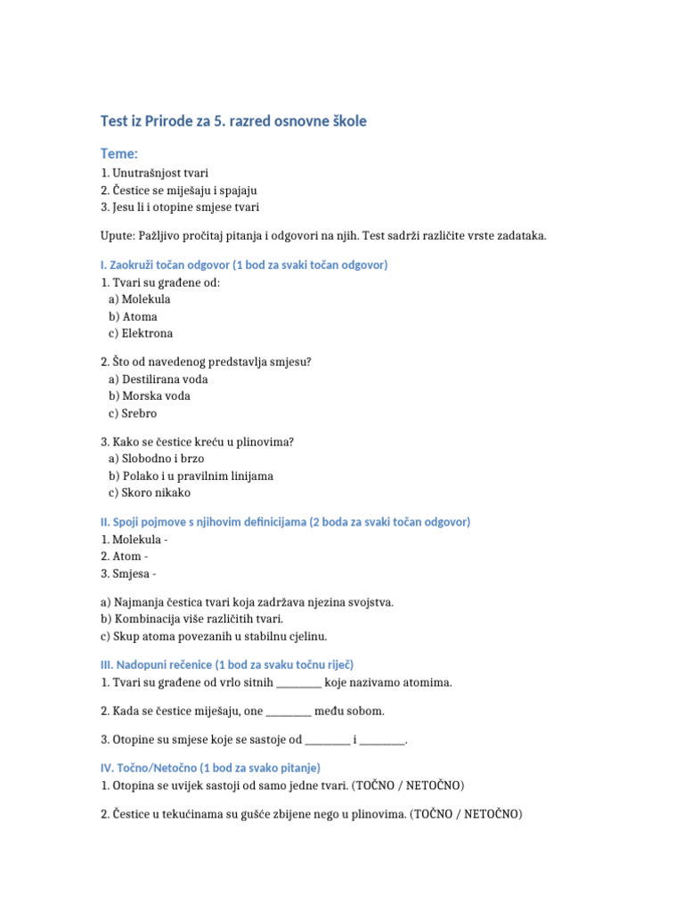 Test Priroda 5 Razred | PDF