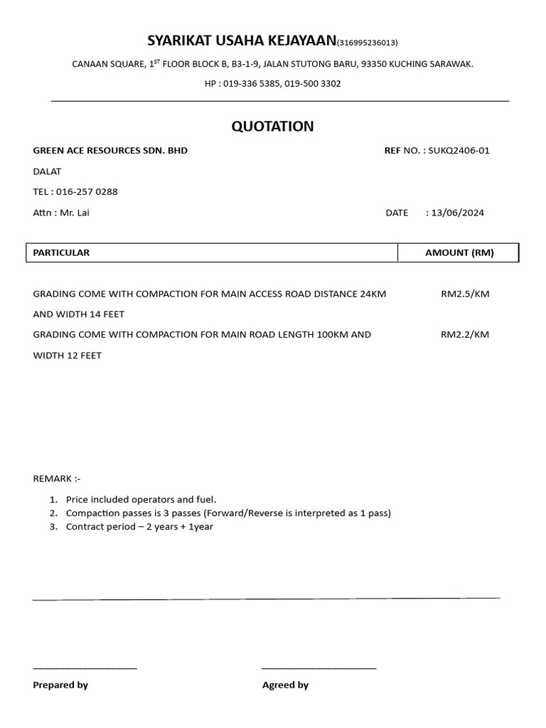Quotation for Road Grading Services | PDF