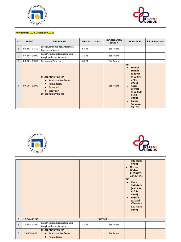 Rundown Diklat Panitia Day 10 | PDF