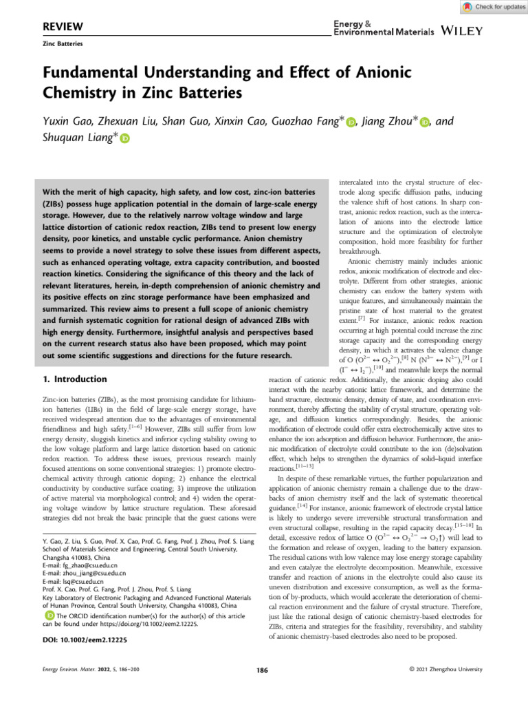 Fundamental Understanding and Effect of Anionic Chemistry in Zinc ...