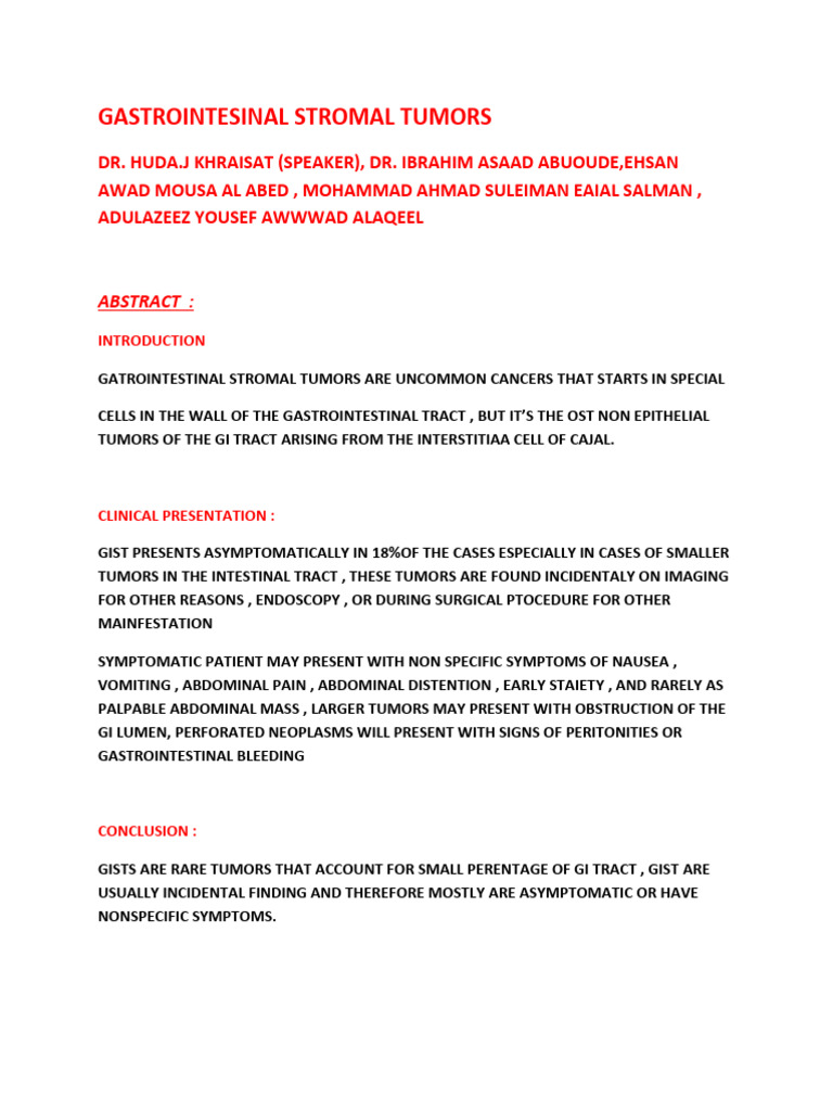 Gastrointesinal Stromal Tumors | PDF
