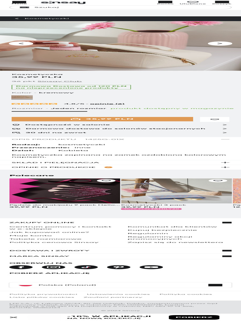 Kosmetyczka Kolor Kremowy - SINSAY - 1425G-01X | PDF