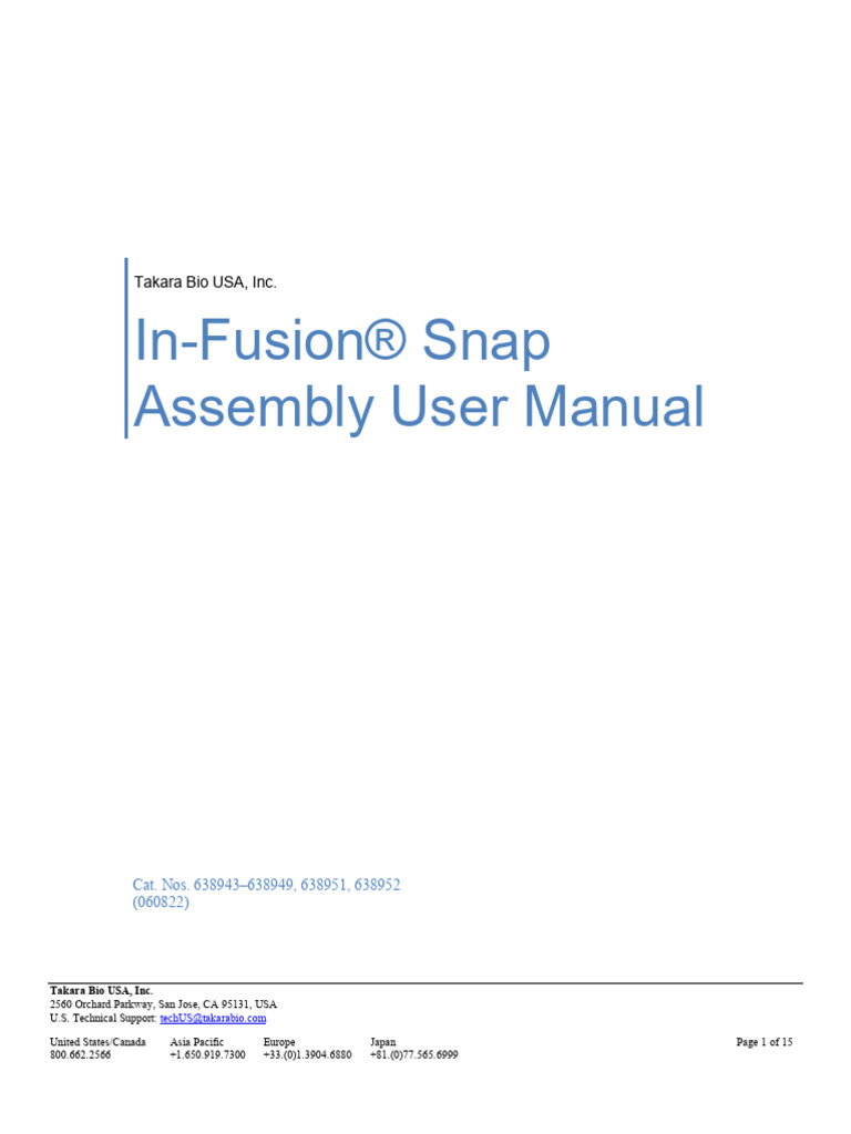 In-Fusion Snap Assembly User Manual | PDF | Molecular Cloning ...