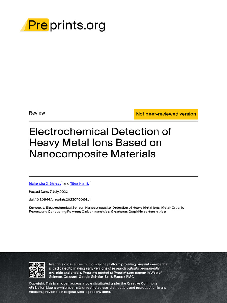 Electrochemical Detection of Heavy Metal Ions Base | PDF ...