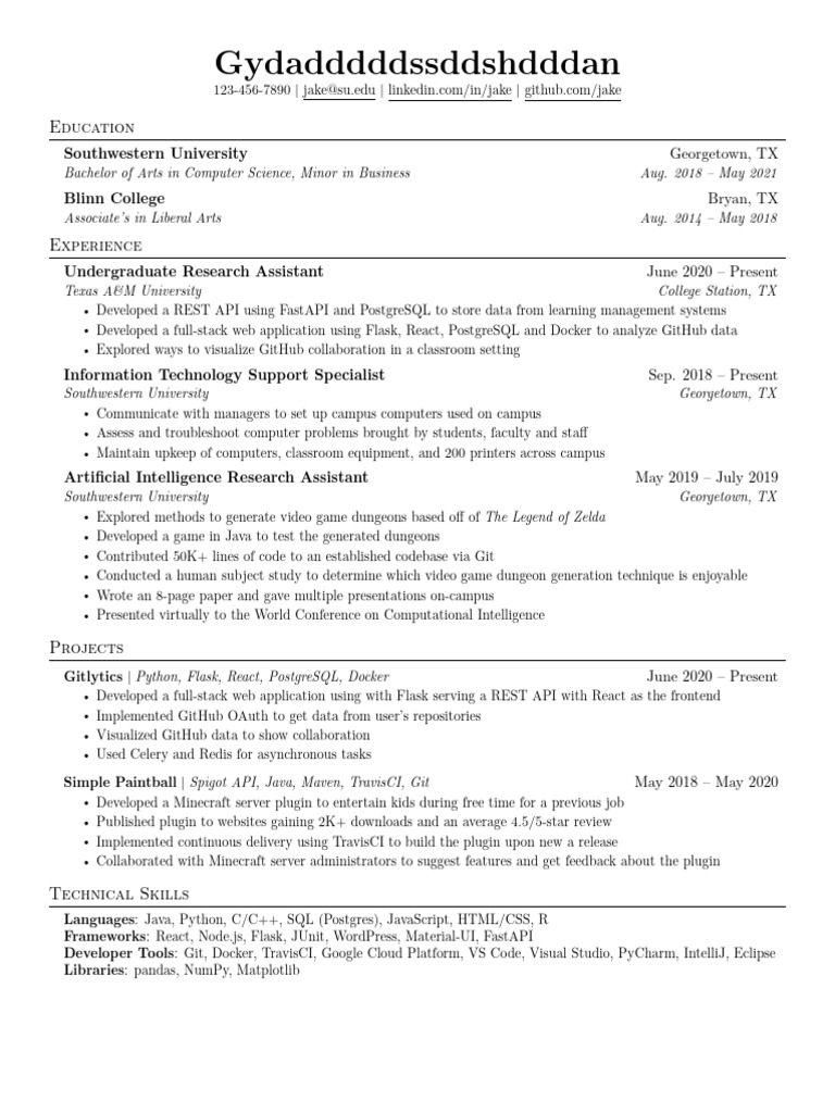 Jake_s_Resume (7) | PDF | Postgre Sql | Software Engineering