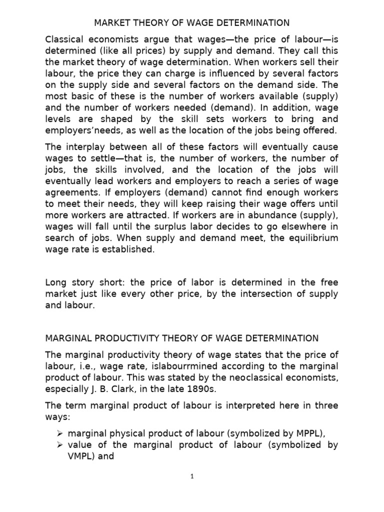 Theories of Wage Determination | PDF | Labour Economics | Perfect Competition