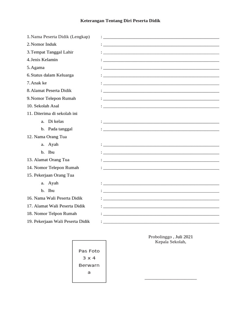 Format Identitas Rapot | PDF