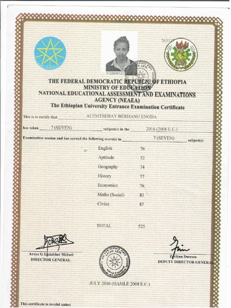 12th Matric Certificate | PDF