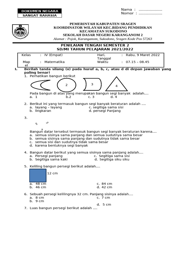 PTS Matematika kls 4.2 (1) | PDF