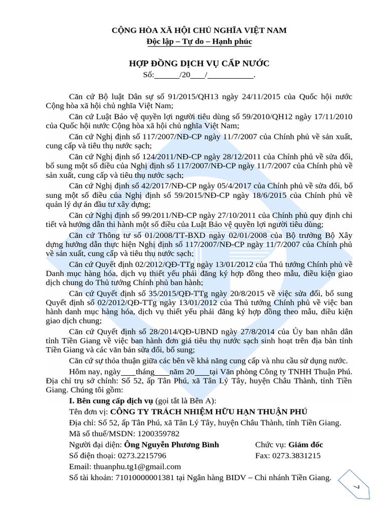 Mau Hop Dong Dich Vu Cap Nuoc TP V2 1548667557 20190218105925496490 | PDF