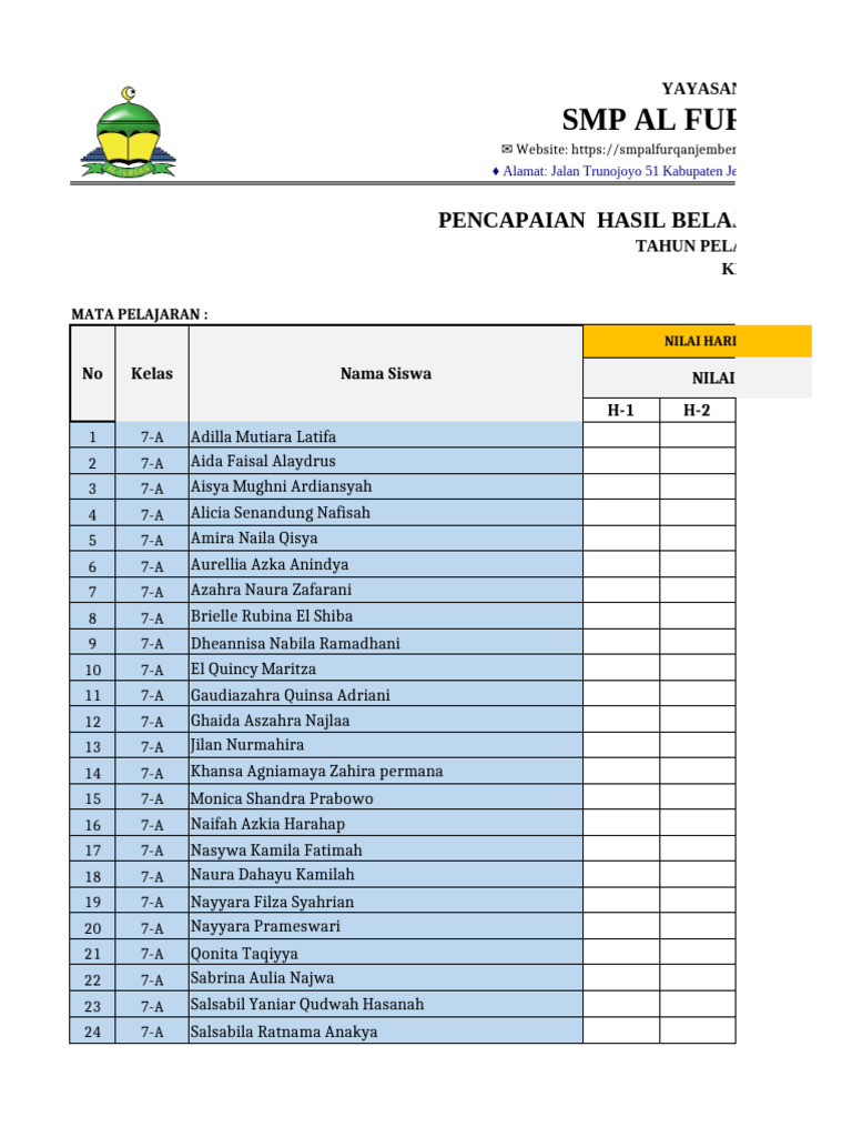 Template Nilai Rapot Mapel.... | PDF