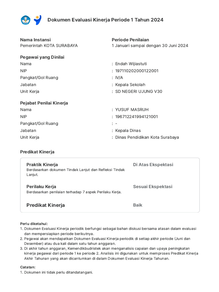 Dokumen Evaluasi Kinerja Periode 1 Tahun 2024 Ujung V | PDF