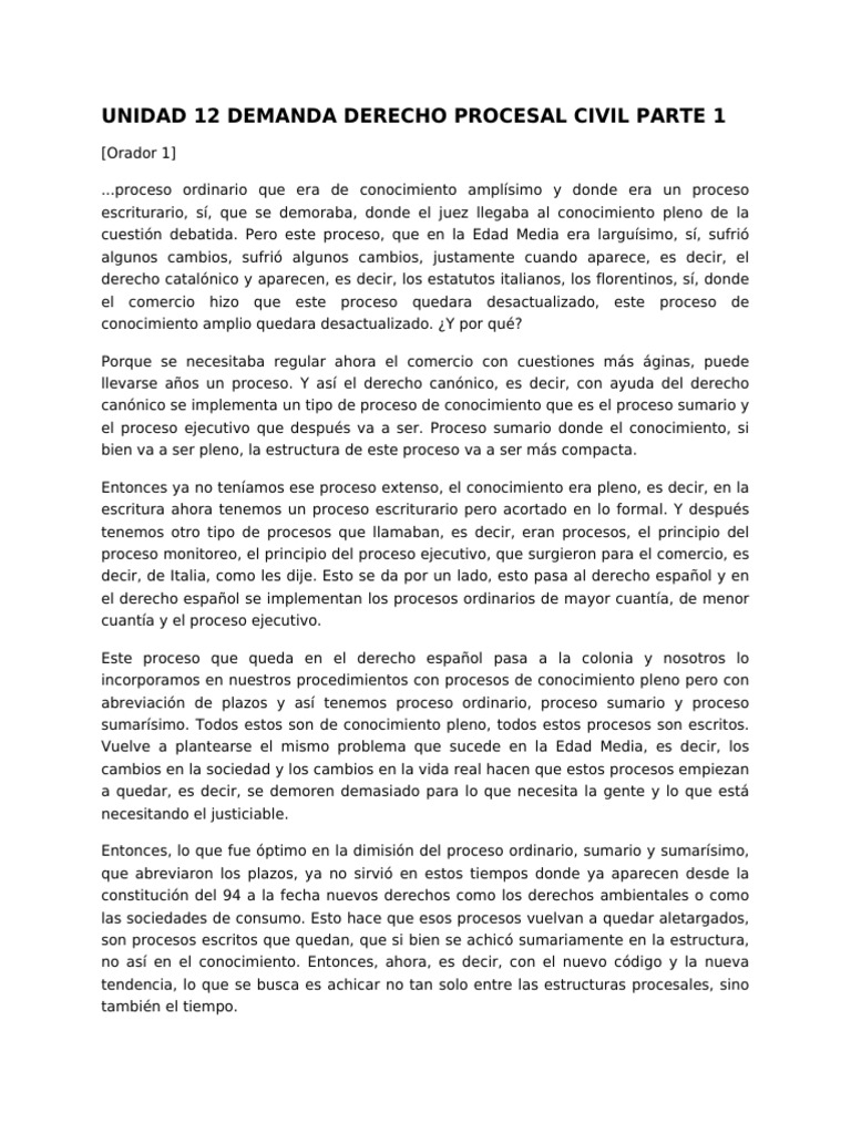 UNIDAD 12 DEMANDA DERECHO PROCESAL CIVIL PARTE 1 | PDF | Ley procesal | Demanda judicial