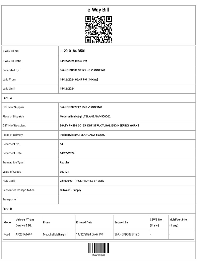 E-way Bill Inv No 064 | PDF