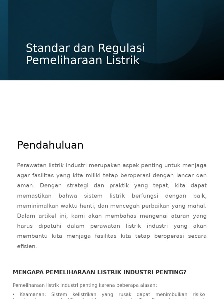 A - 1 - Standar Dan Regulasi Pemeliharaan Listrik | PDF