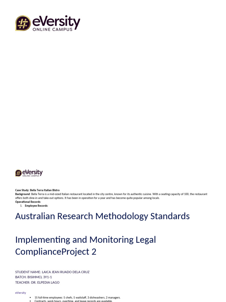 Echanes Bsihmcl-3y1-1 Project2 | PDF | Regulatory Compliance | Food Safety