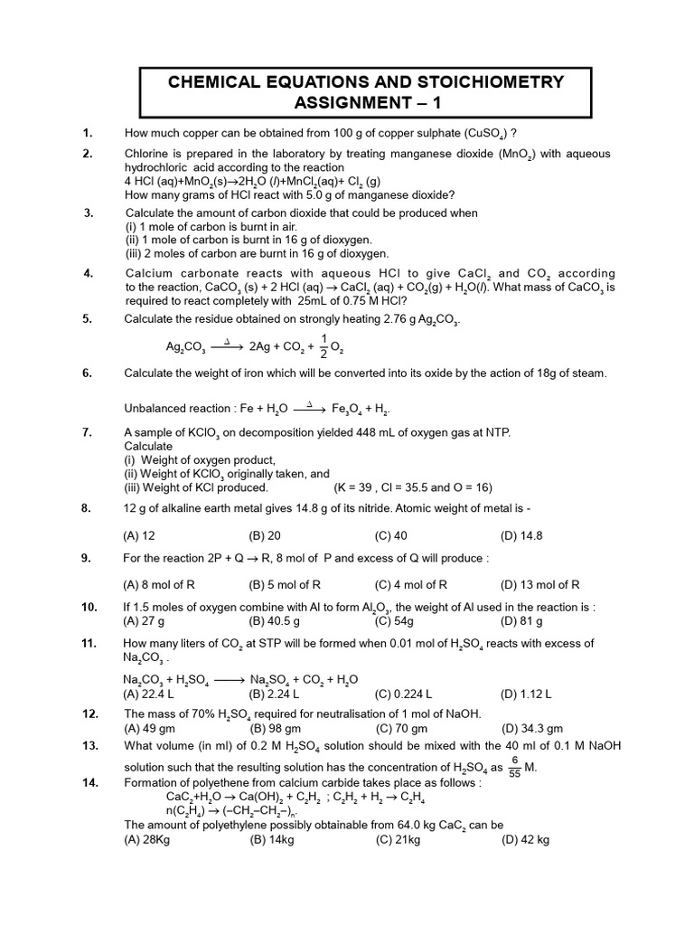 Chemical Equations and Stoichiometry-01 | PDF | Oxide | Mole (Unit)