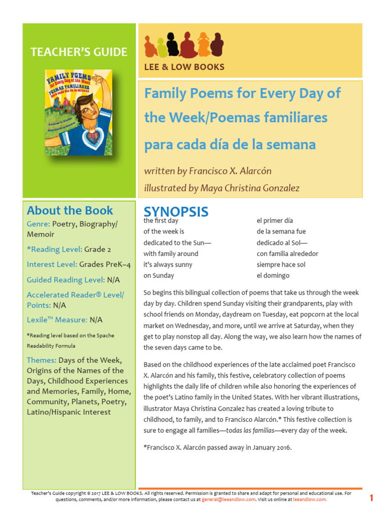 Family Poems for Every Day of the Week acher's Guide | PDF | Reading ...