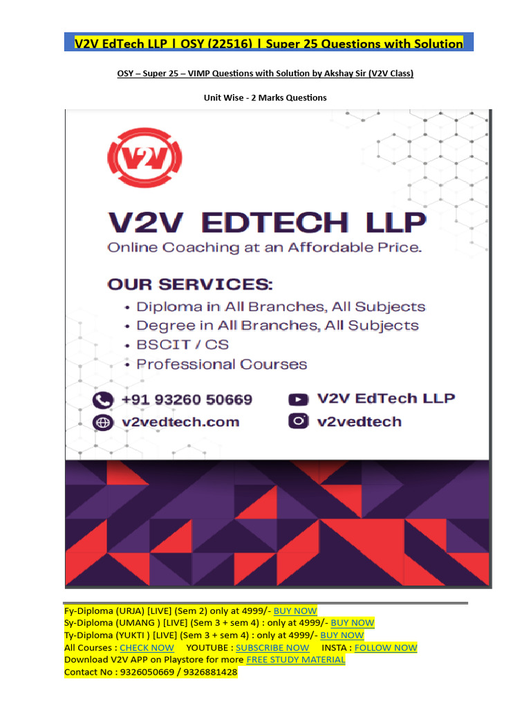 V2V_OSY_Super_25_Questions_Solution | PDF | Operating System | Computer ...