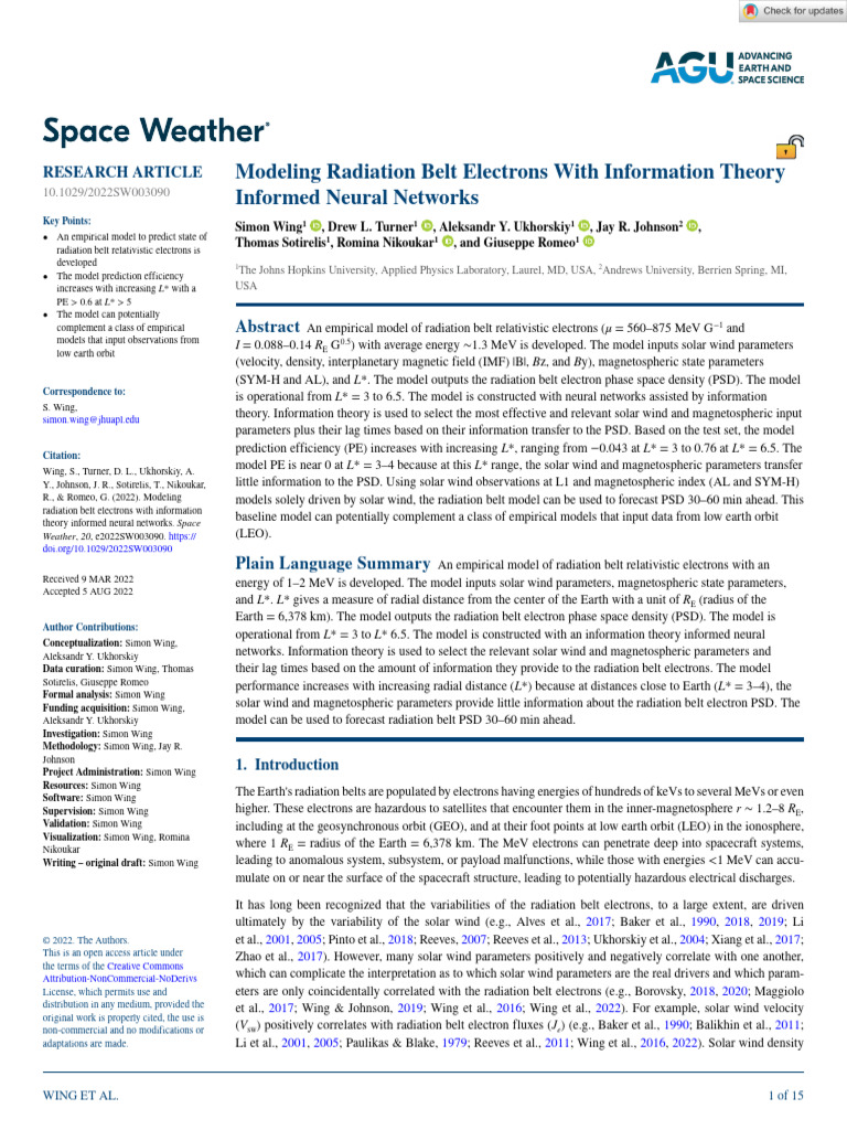 Space Weather Electron Modeling | PDF | Van Allen Radiation Belt | Solar Wind