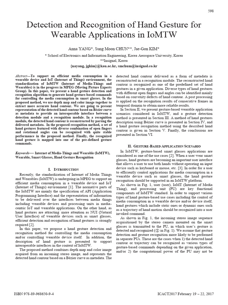 6 Detection and Recognition of Hand Gesture For Wearable Applications in IoMTW | PDF | Internet ...