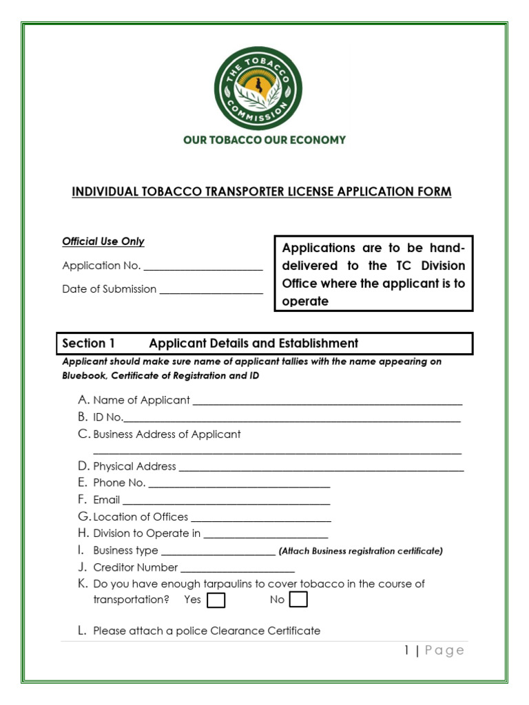 Individual Transporter Licensing Application Form 2023 | PDF | Identity ...