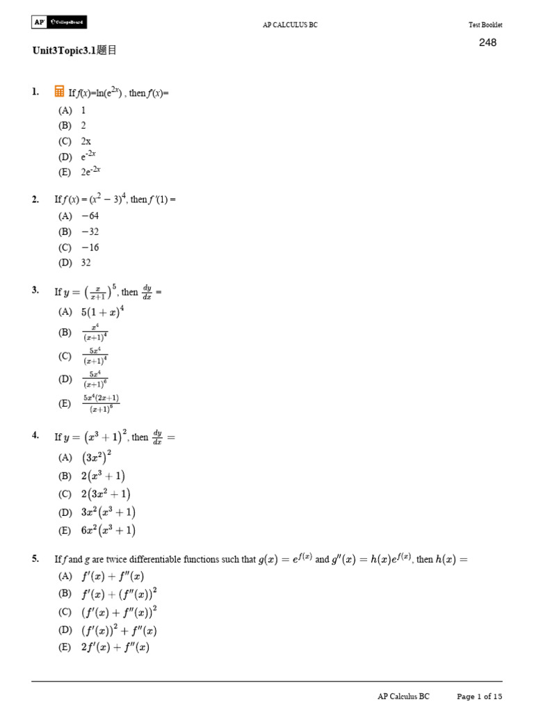 Chain Rule练习 | PDF | Derivative | Tangent