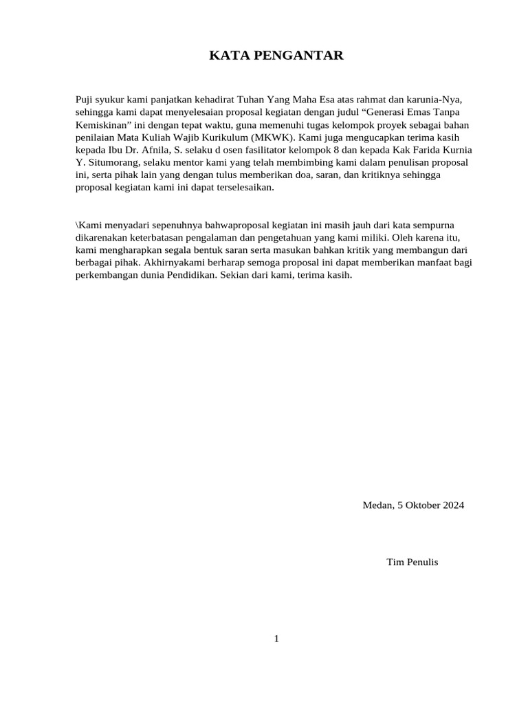 KATA PENGANTAR PROPOSAL | PDF