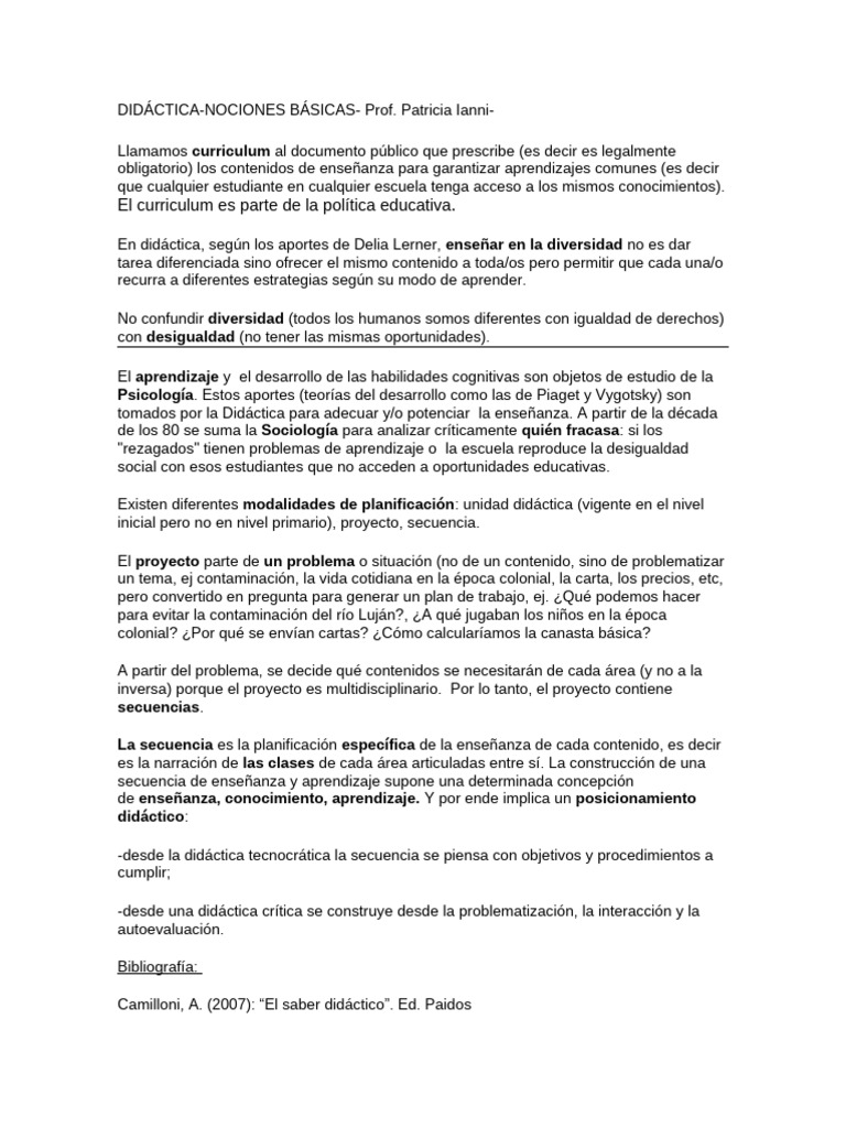 Didáctica y Planificación Educativa | PDF | Enseñando | Plan de estudios