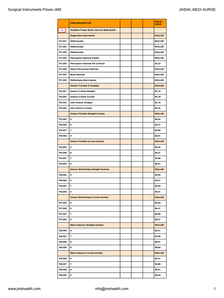 JMS Surgical Instruments Price List | PDF | Knife